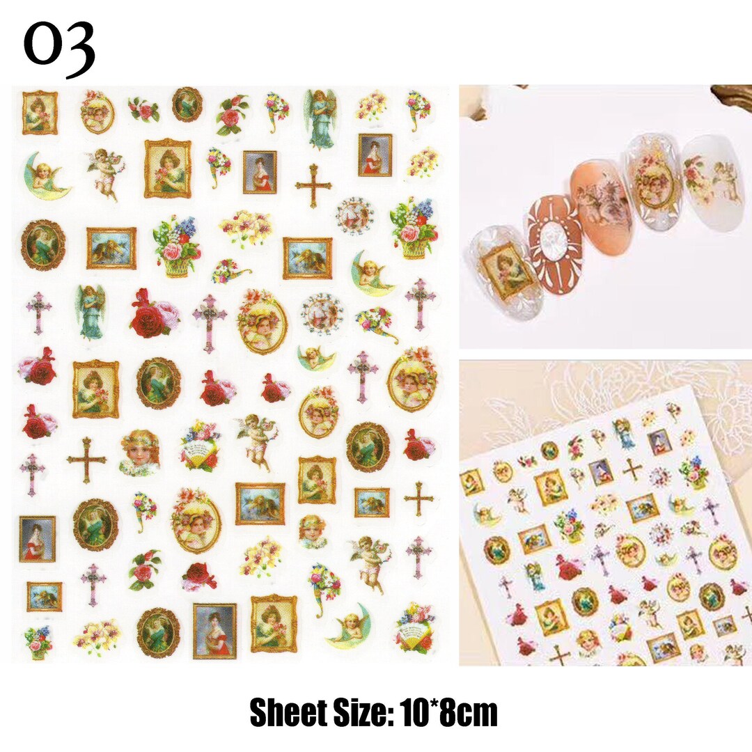Vintage Oil Paint Angel Cherub Retro Renaissance Nail Art Stickers ...