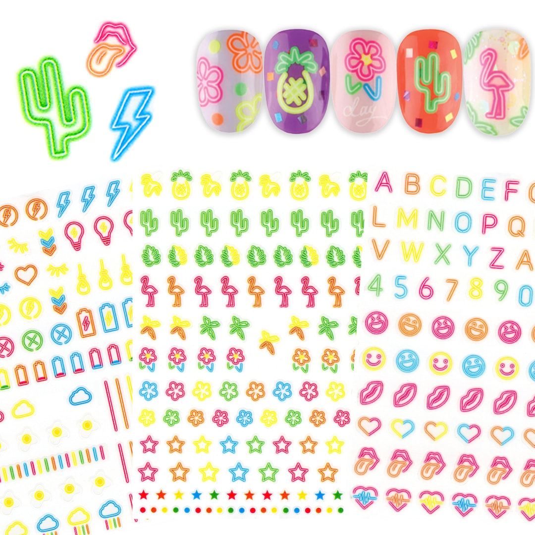 3 Sheets Neon Light Sign Nail Art Stickers - Etsy