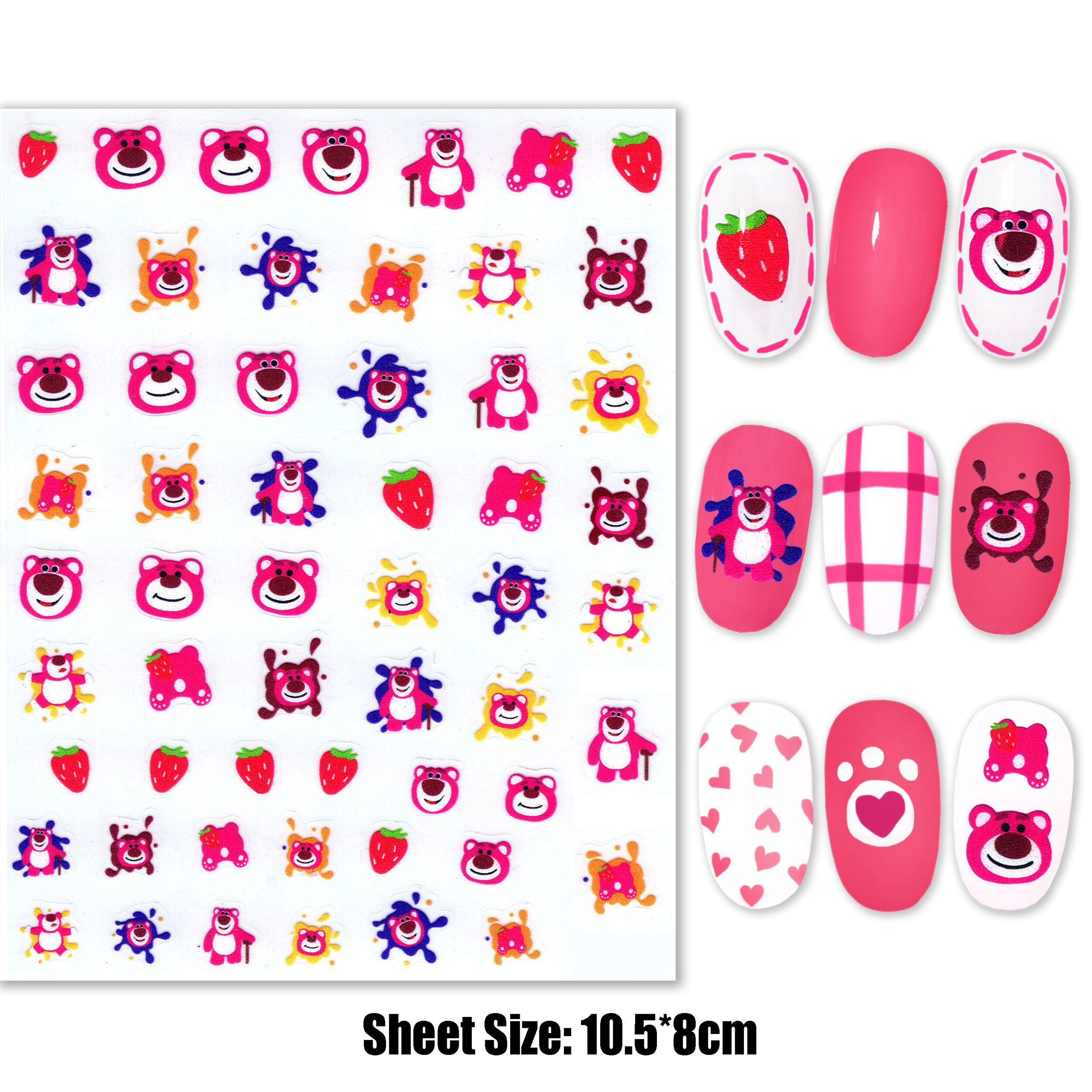 Strawberry Pink Bear Lotso Nail Art Stickers - Etsy