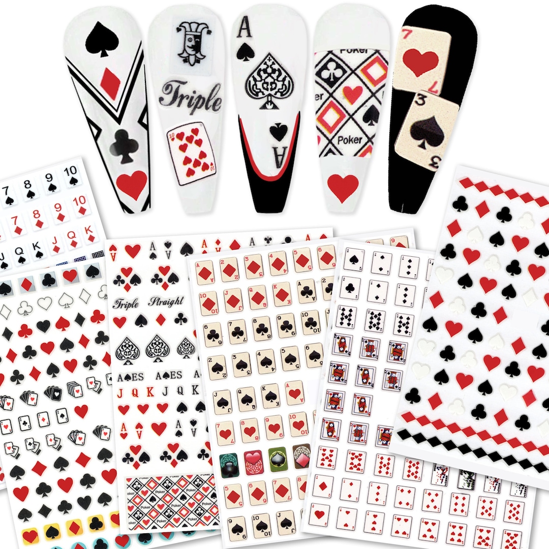 6 Sheets Playing Cards Joker Nail Art Stickers | Poker Card, Heart ...