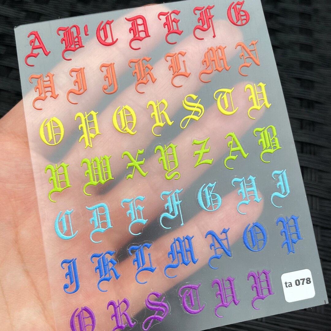 5D Rainbow English Gothic Letter Nail Art Stickers | Self Adhesive ...