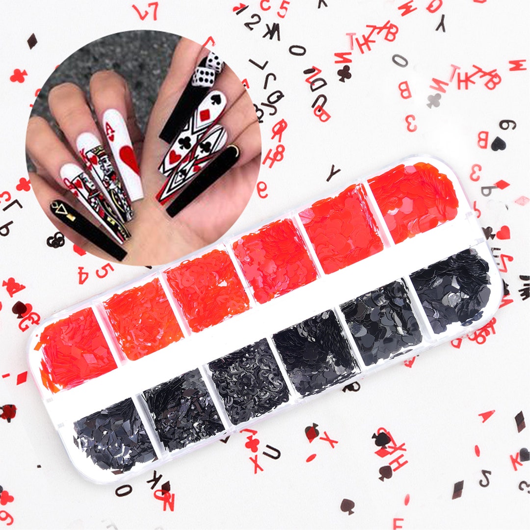 12 Boxes Poker Card Nails Art Sequins Nail Glitter, Nail Decals ...
