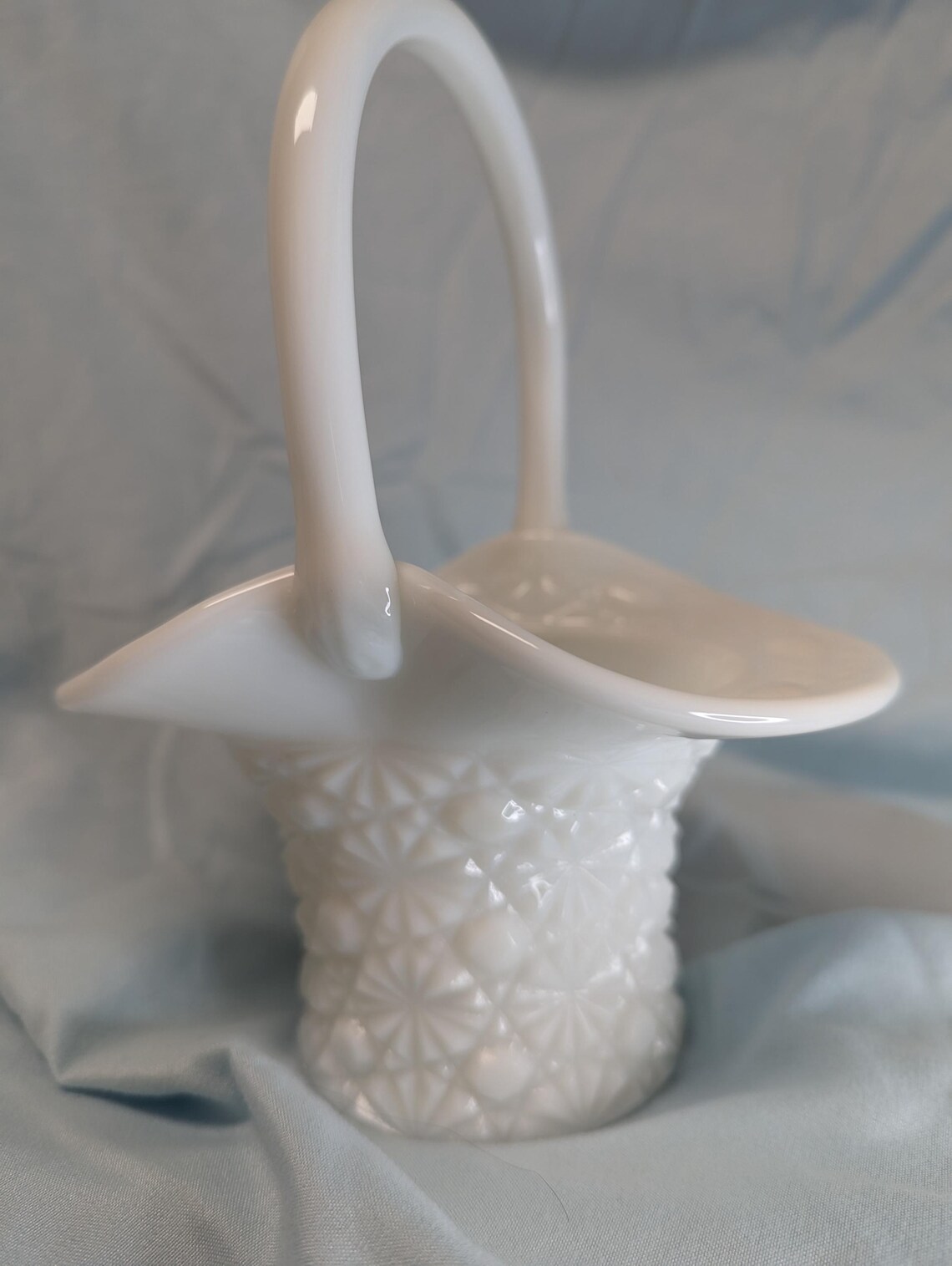 Daisy Button Milk Glass Basket by Fenton - Etsy