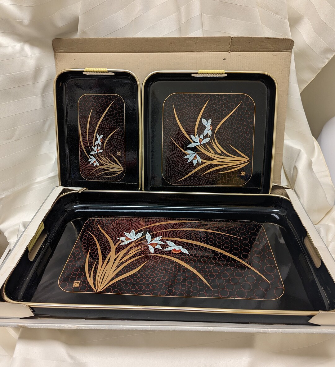 Vintage 3 Piece shikki Ware Nesting Serving Tray Set - Etsy