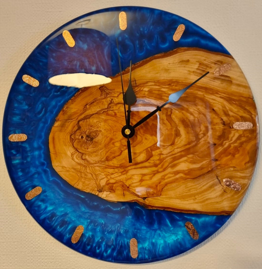Resin & Wood Wall Clocks, Live Edge Olive Wood Clocks, Epoxy and Wood ...