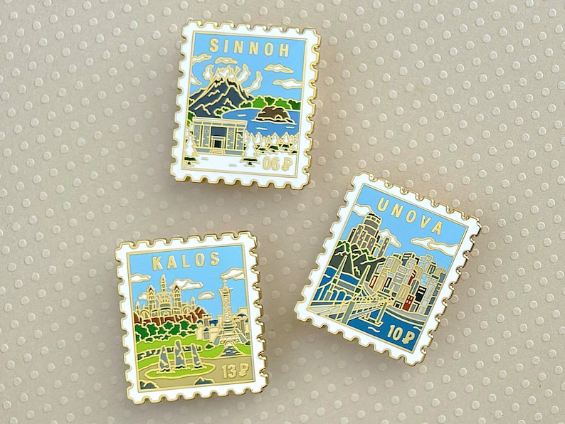 Pokemon Region Stamp Pins - SINNOH, UNOVA, KALOS - Etsy
