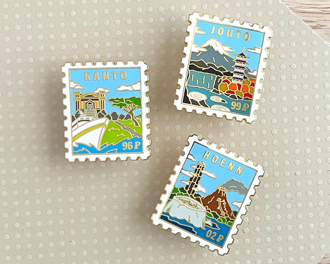 Pokemon Region Stamp Pins - KANTO, JOHTO, HOENN - Etsy