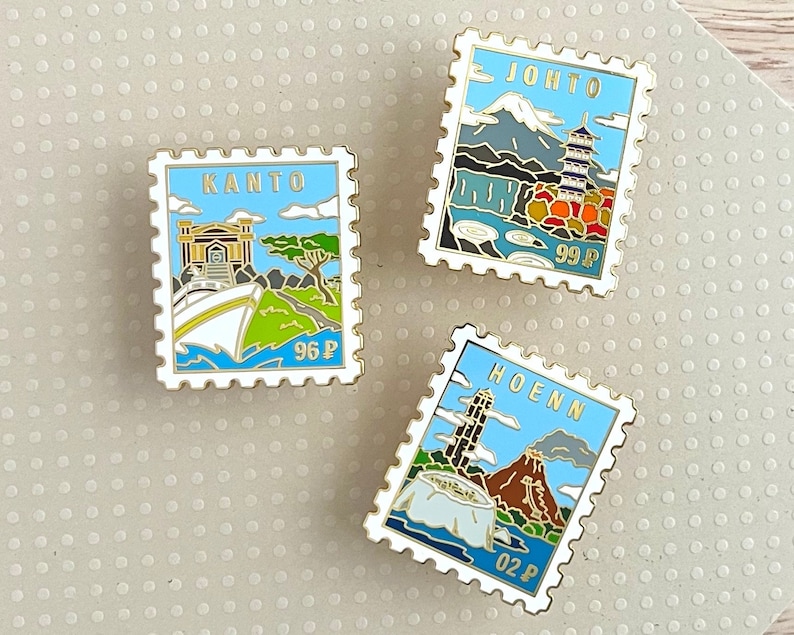 Pokemon Region Stamp Pins - KANTO, JOHTO, HOENN - Etsy