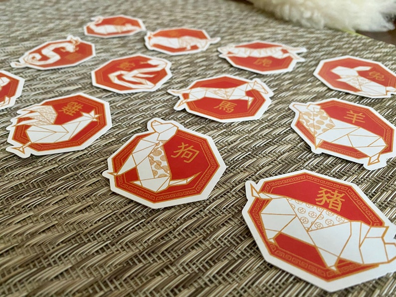 Zodiac Stickers Chinese Zodiac Origami Talisman Lunar New - Etsy