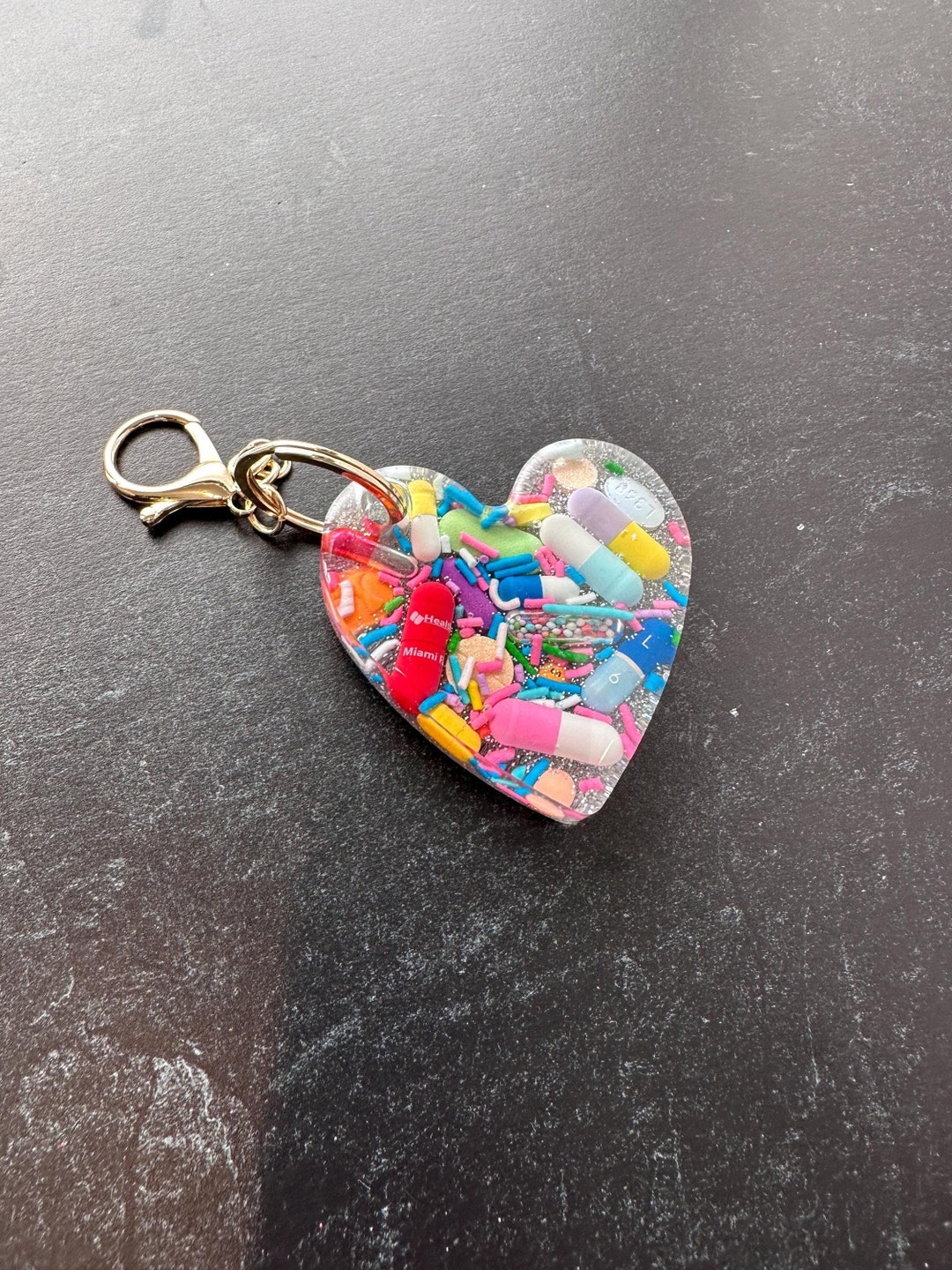 Heart Chill Pill Keychain - Disco Ball With Sprinkles - Etsy