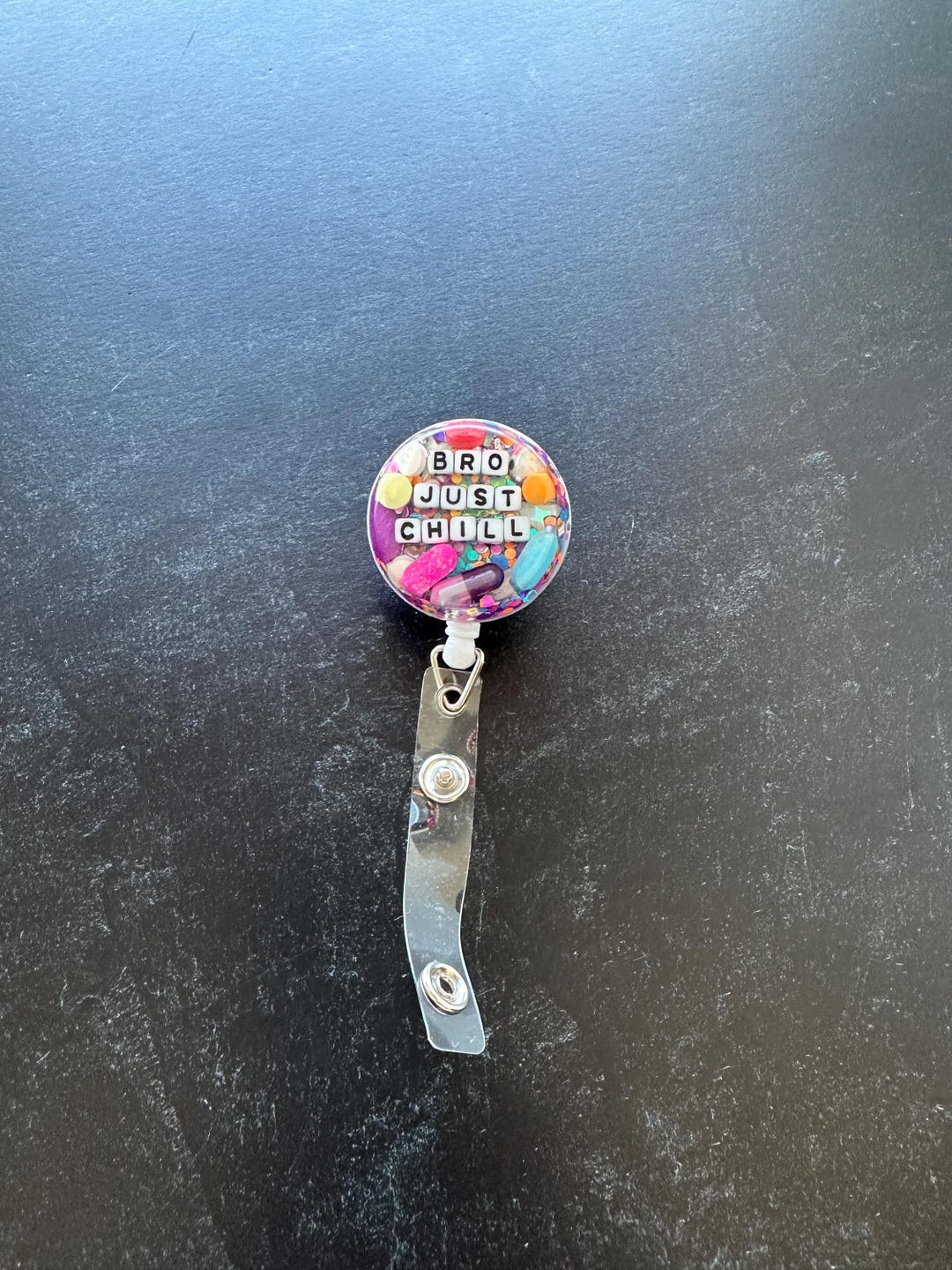 Just Chill Pill Badge Reel With Glitter Background - Single - Etsy
