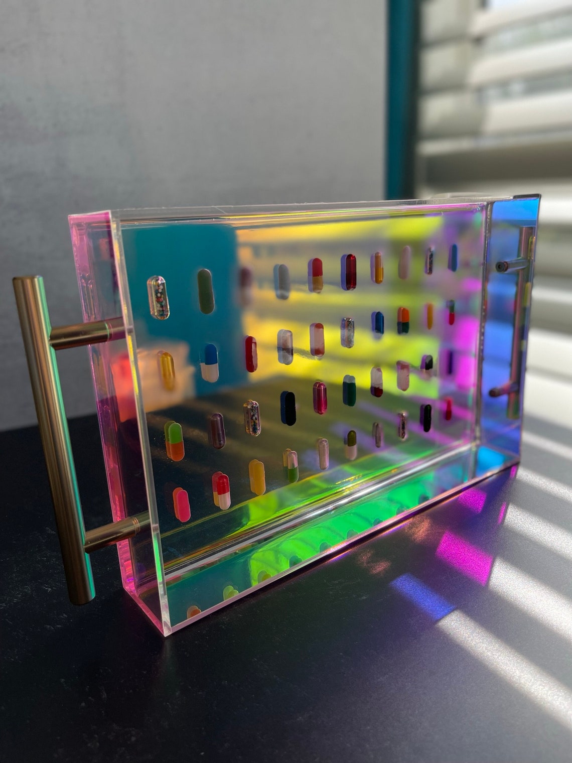 Iridescent Resin 12 X 8 Tray With Gold Handles - Etsy