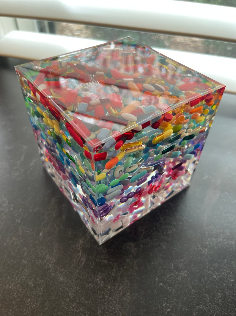 Rainbow Pill Paperweight Cube - 3", 4", 5", or 6" - Etsy