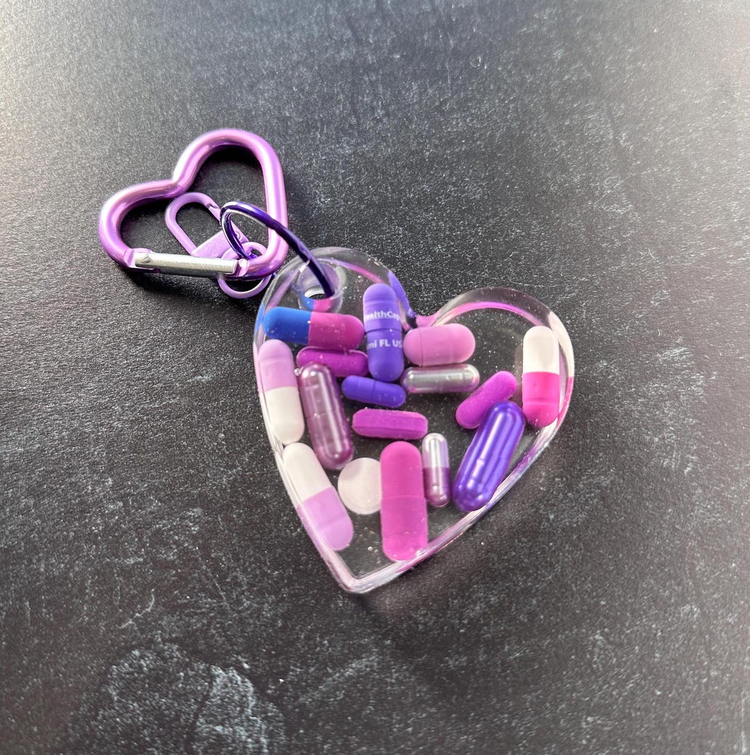 Heart Chill Pill Keychain - All Purple - Etsy