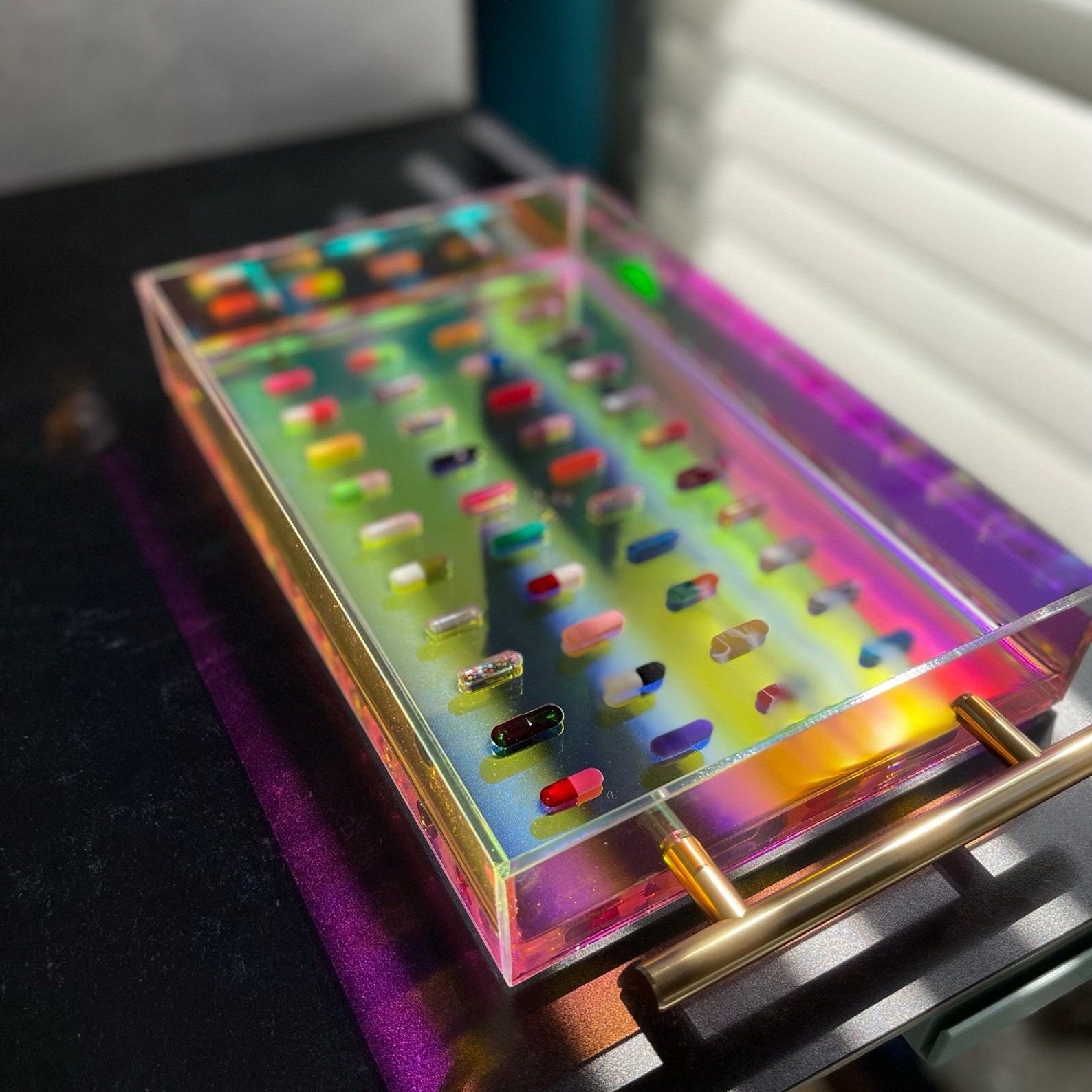 Iridescent Resin 12 X 8 Tray With Gold Handles - Etsy