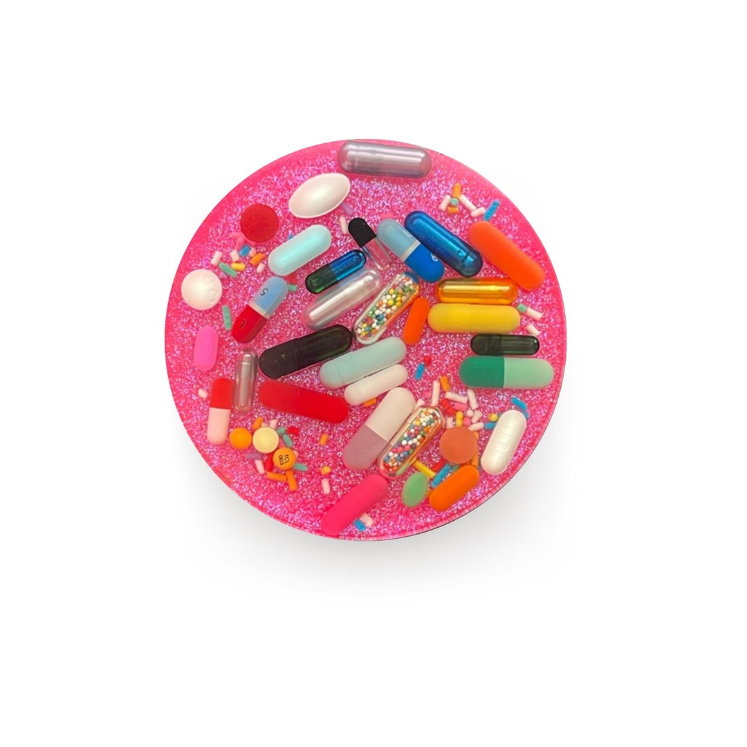 Pink Chill Pill Coaster With Sprinkles - Etsy