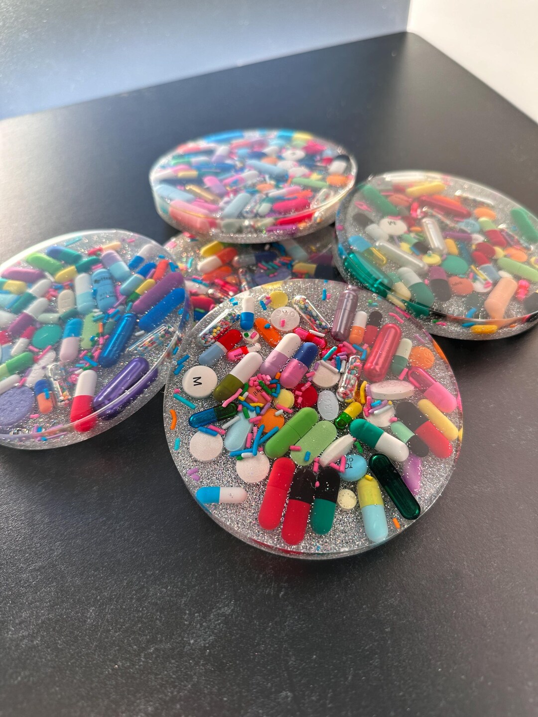Disco Ball Chill Pill Coaster With Sprinkles (single) - Etsy