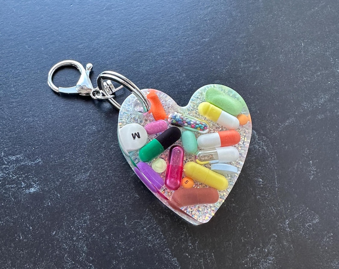 Heart Chill Pill Keychain - Opal - Etsy
