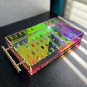 Iridescent Resin 12" X 8" Tray With Gold Handles - Etsy