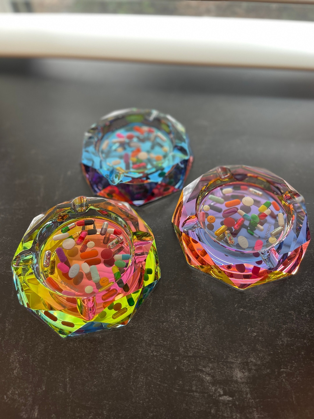 Crystal Iridescent Chill Pill Ashtray - Faceted Circle - Etsy