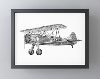 Biplane Drawing | Etsy