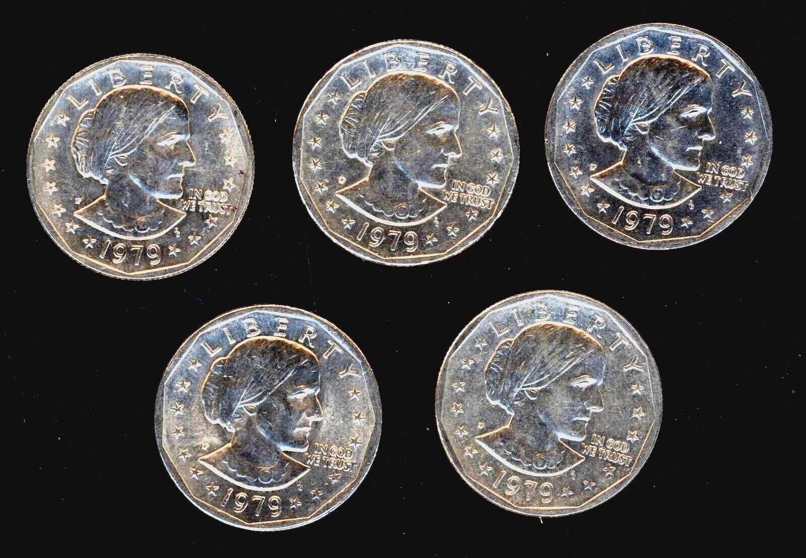 FIVE BU 1979-P BU Susan B Anthony Dollars ~ First Year ~ Free Shipping ...