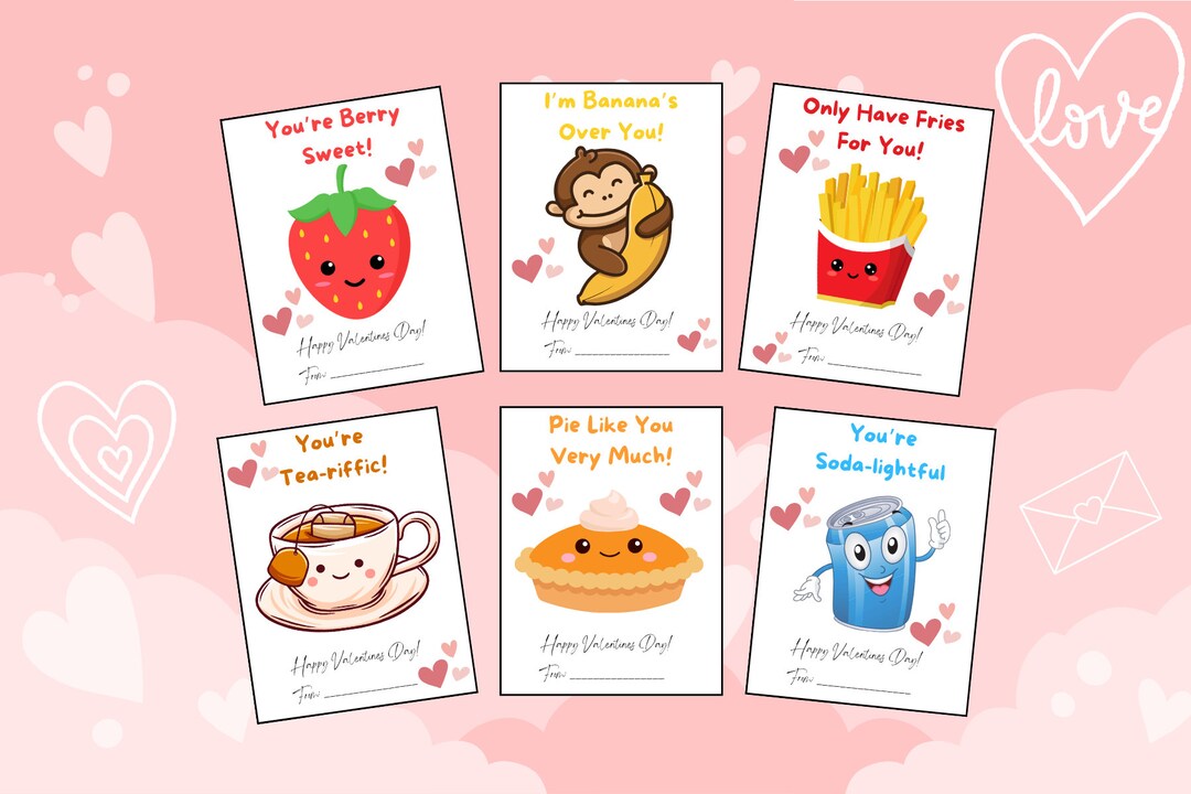 Printable Food Pun Valentine's Day Cards, Classroom Valentine's Day ...