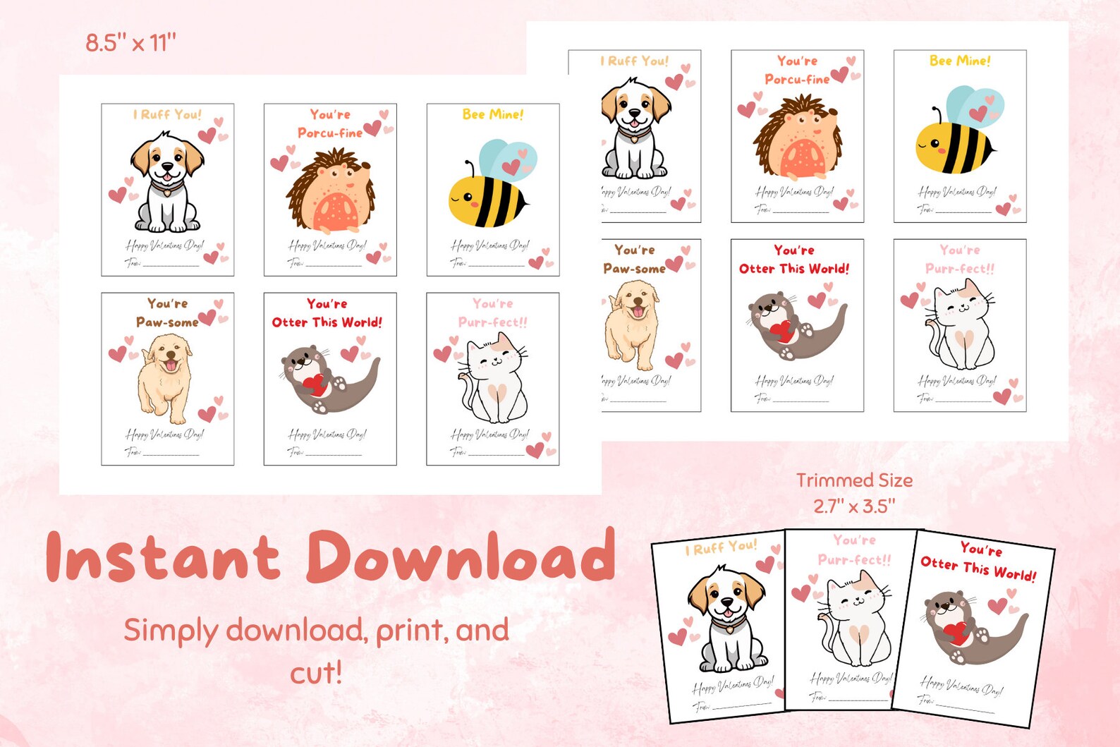 Printable Animal Pun Valentine's Day Cards, Classroom Valentine's Day ...