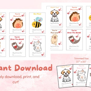 Printable Animal Pun Valentine's Day Cards, Classroom Valentine's Day ...