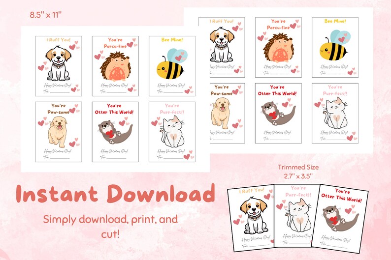 Printable Animal Pun Valentine's Day Cards, Classroom Valentine's Day ...
