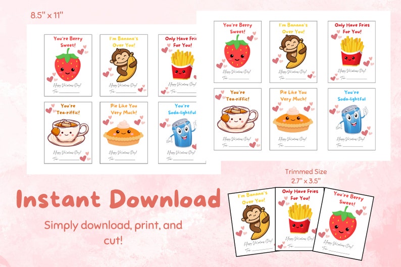 Food Pun Valentine's Day Cards, Classroom Gift Tags (instant Download ...