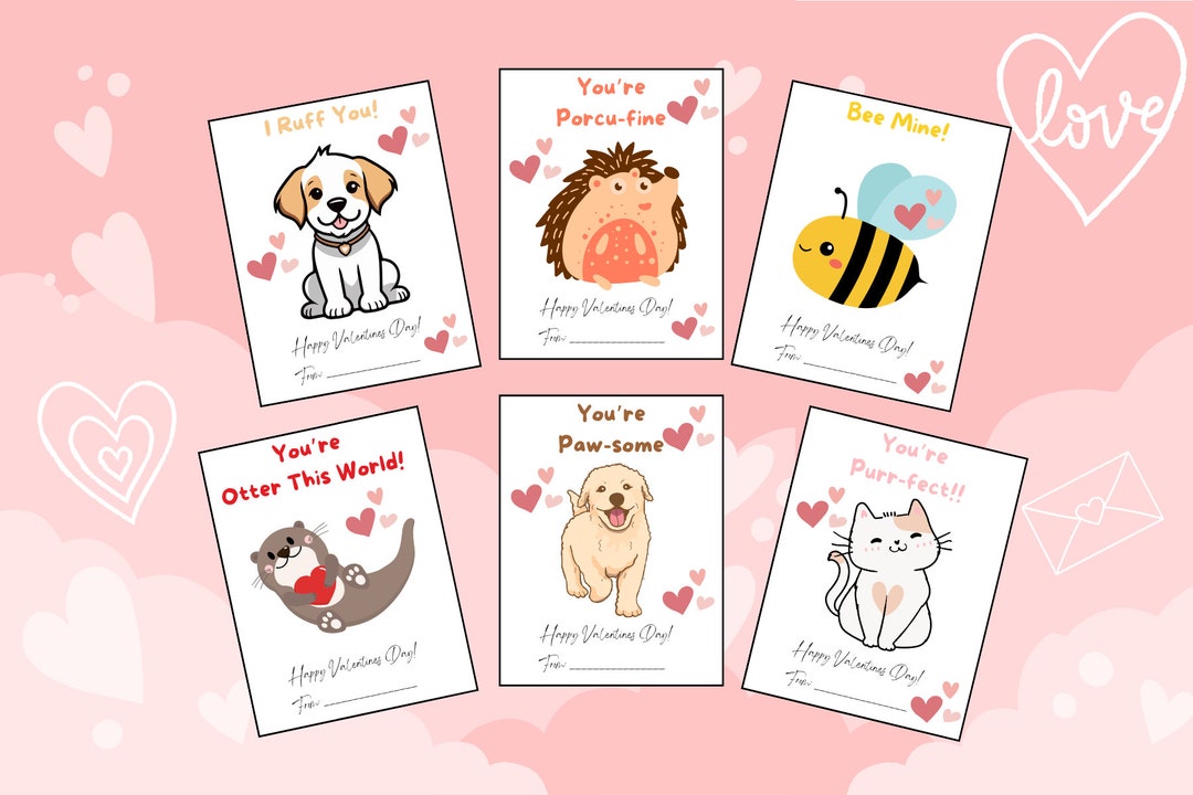 Printable Animal Pun Valentine's Day Cards, Classroom Valentine's Day ...