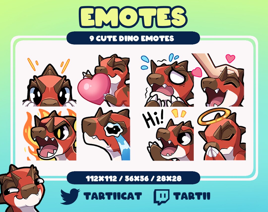 9 Cute Dinosaur Emote Bundle for Twitch, Discord, Youtube - Kawaii - Dino - Etsy