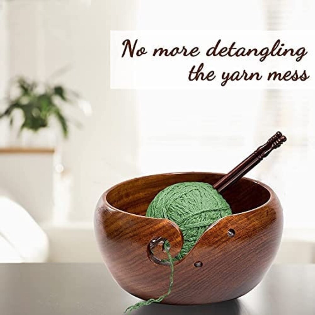 Wooden Yarn Bowl, 7 X 4 Inch Handmade Yarn Holder for Crocheting ...