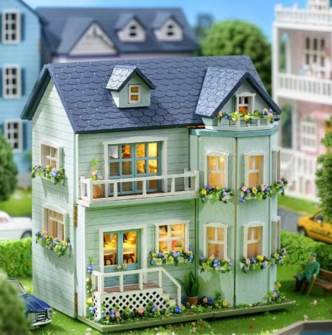 Diy Miniature Blue House Kit Miniature Dream House Diy House
