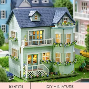 DIY Miniature Blue House Kit, Miniature Dream House, Diy House ...