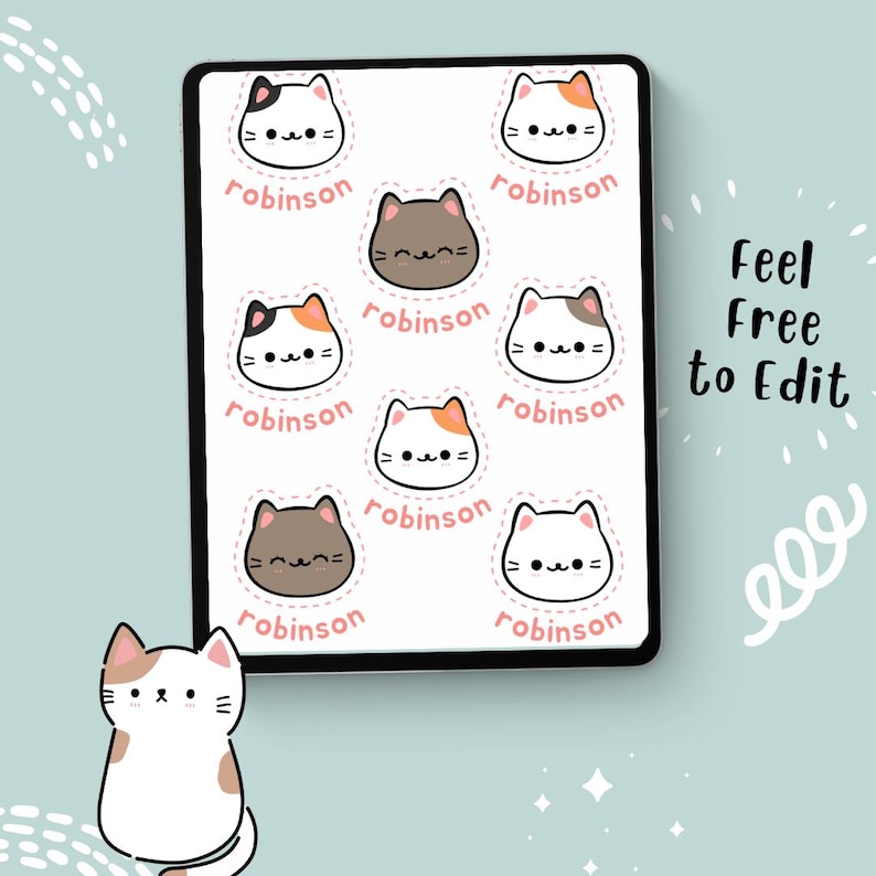 Sticker Name for School | Kawaii Kitten Labels Name Sticker | Cat ...