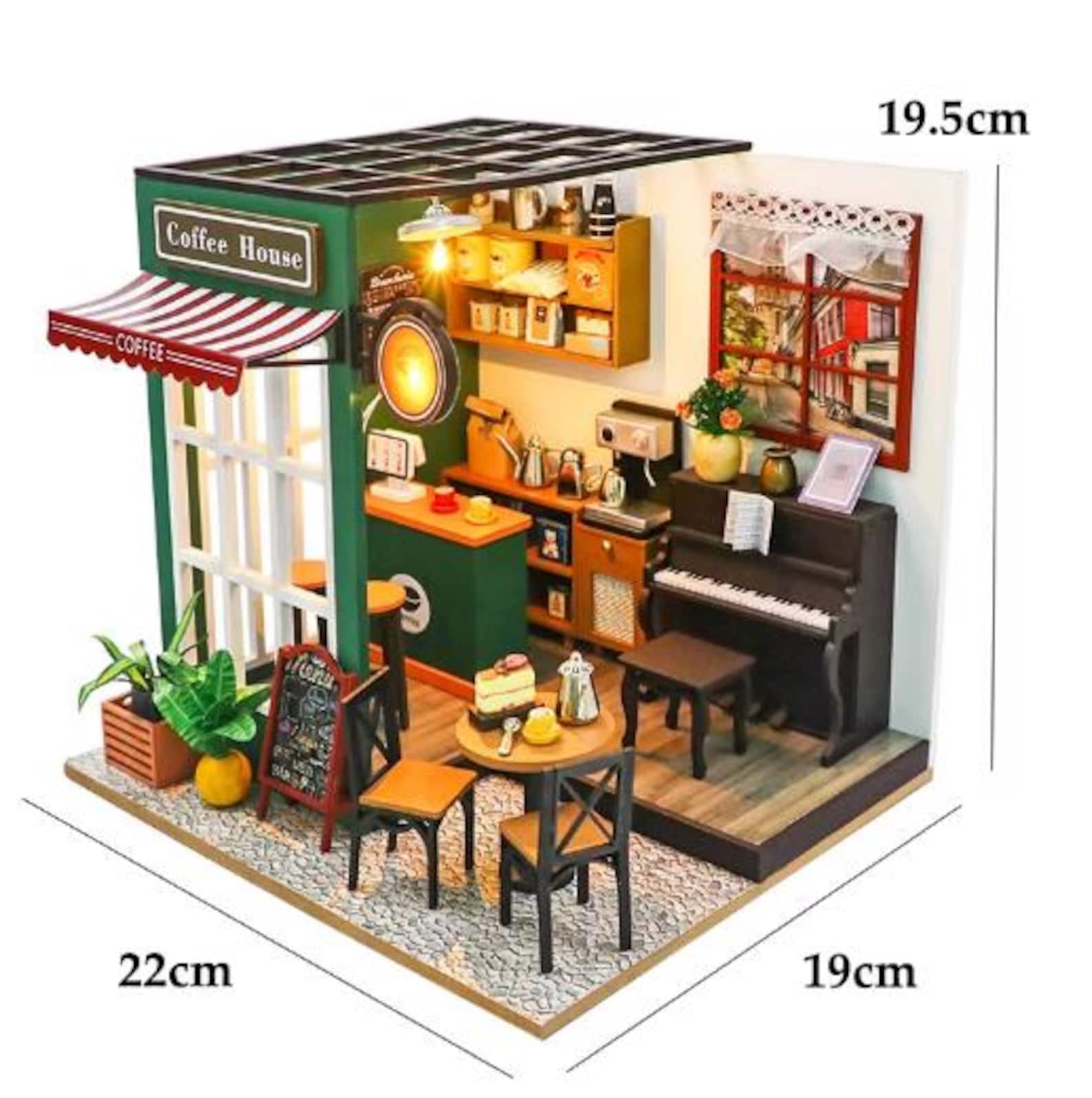 Diy Miniature Coffee Shop Kit | Miniature Coffee House With Piano ...