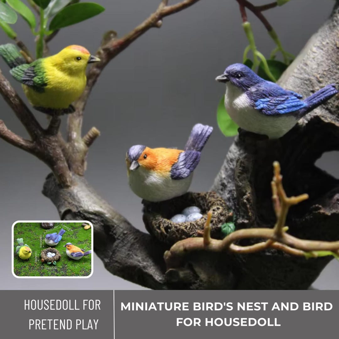 4pcs Miniature Bird's Nest and Bird, Mini Birdie, Mini Garden Decor ...