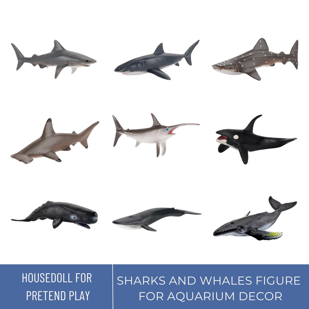 Shark Figure Animals, Realistic Miniature Shark, Miniature Gray Whale Figurine, Aquarium Figures ...