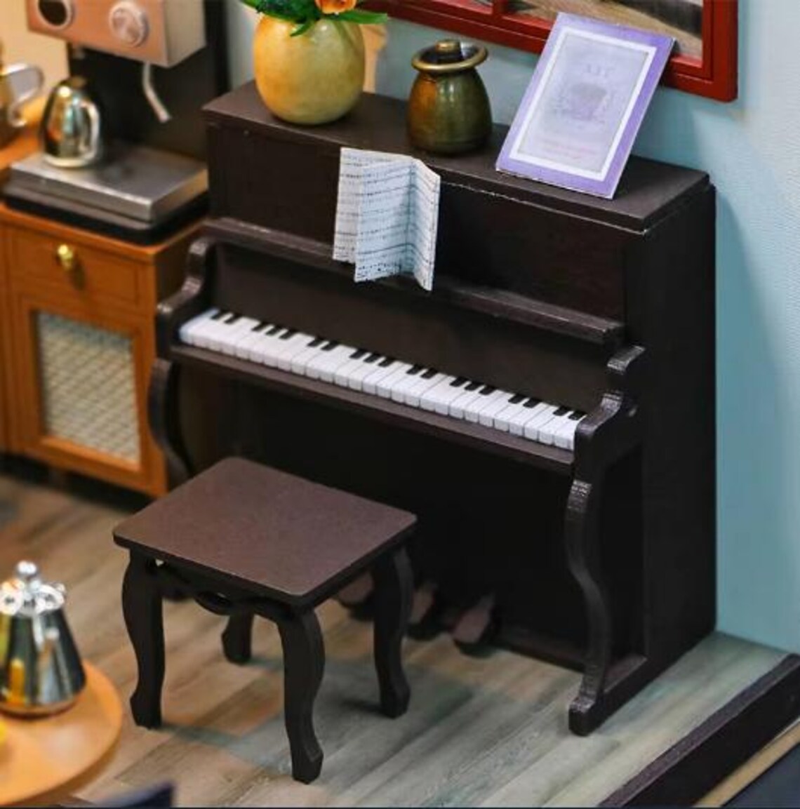 Diy Miniature Coffee Shop Kit | Miniature Coffee House With Piano ...