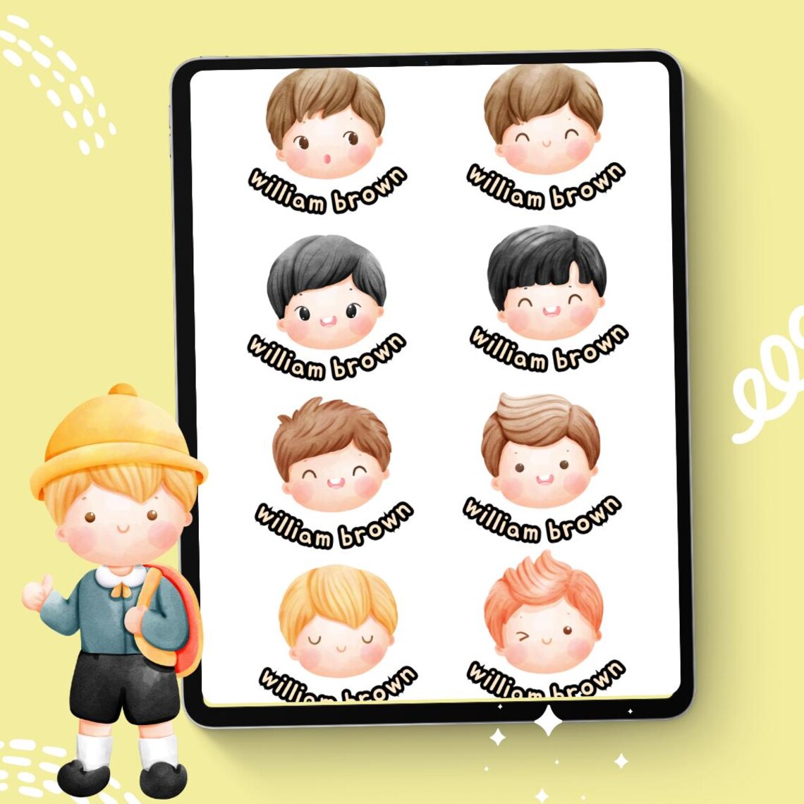 Cute Boy Labels Name Sticker | Sticker Name Labels Printable | Editable ...
