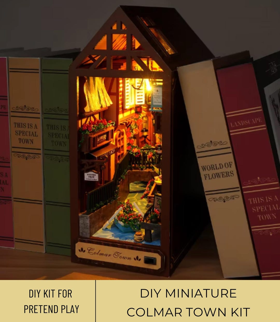 DIY Miniature Town, Miniature City Bookshelf Set With Bridge, DIY Book ...