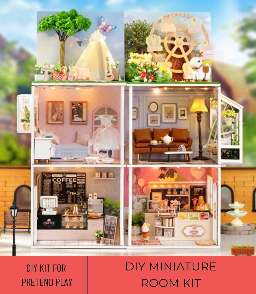 DIY Miniature Set, Miniature Pink Bedroom, Miniature Coffee Shop, Tiny ...