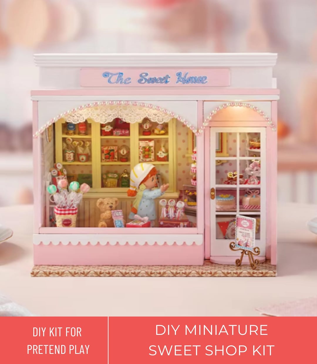DIY Miniature Pink Sweet Shop With Girl Kit, Miniature Cakes, Sweets ...