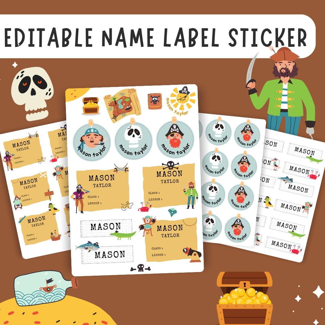 Pirate Labels Name Sticker | Sticker Name Labels Printable | Editable ...