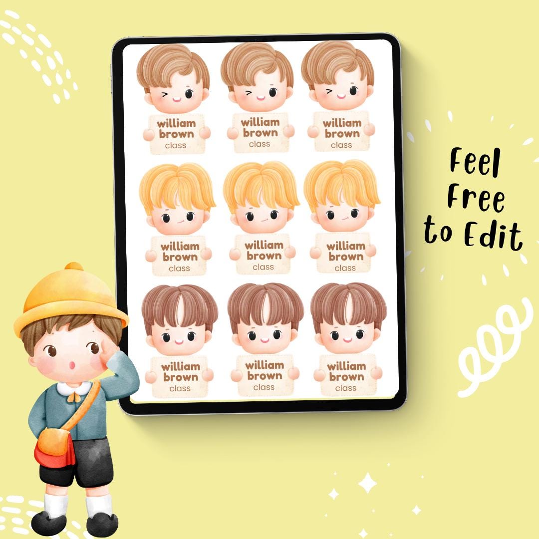 Sticker Name Labels for School, Cute Boy Labels Name Sticker, School ...
