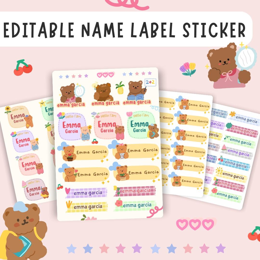 Labels Name Sticker, Cute Bear Sticker Name Tags Labels, Sticker Name ...
