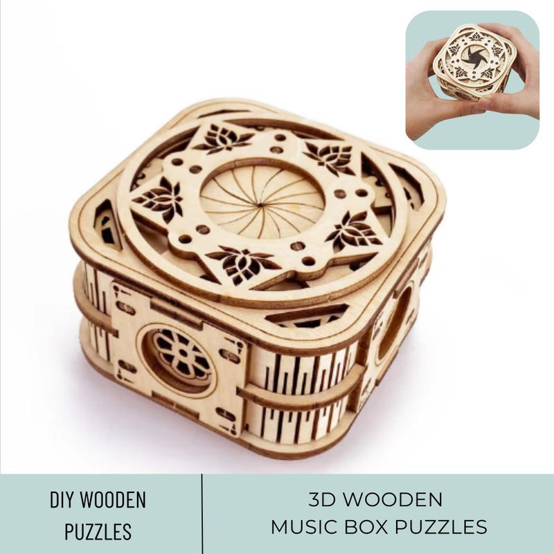 Wooden Puzzle Music Box - Etsy