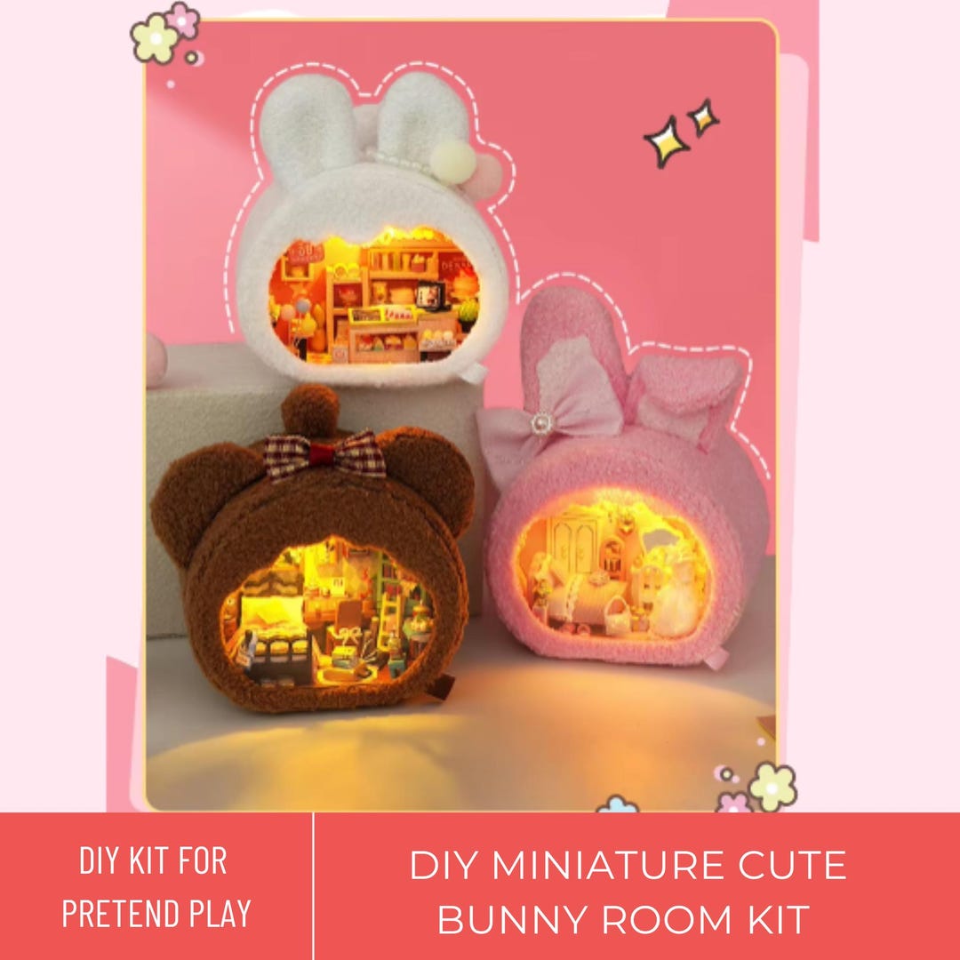 DIY Cute Bunny House Miniature Kit, Miniature Bear House, Adorable Soft ...